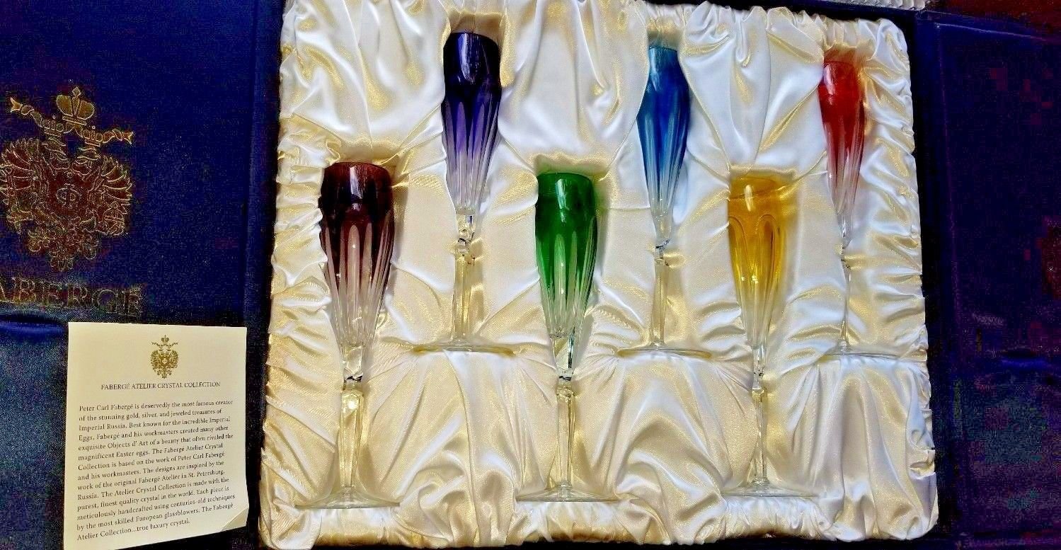 Faberge Lausanne Flute Glasses Set of 6 Multi-Color