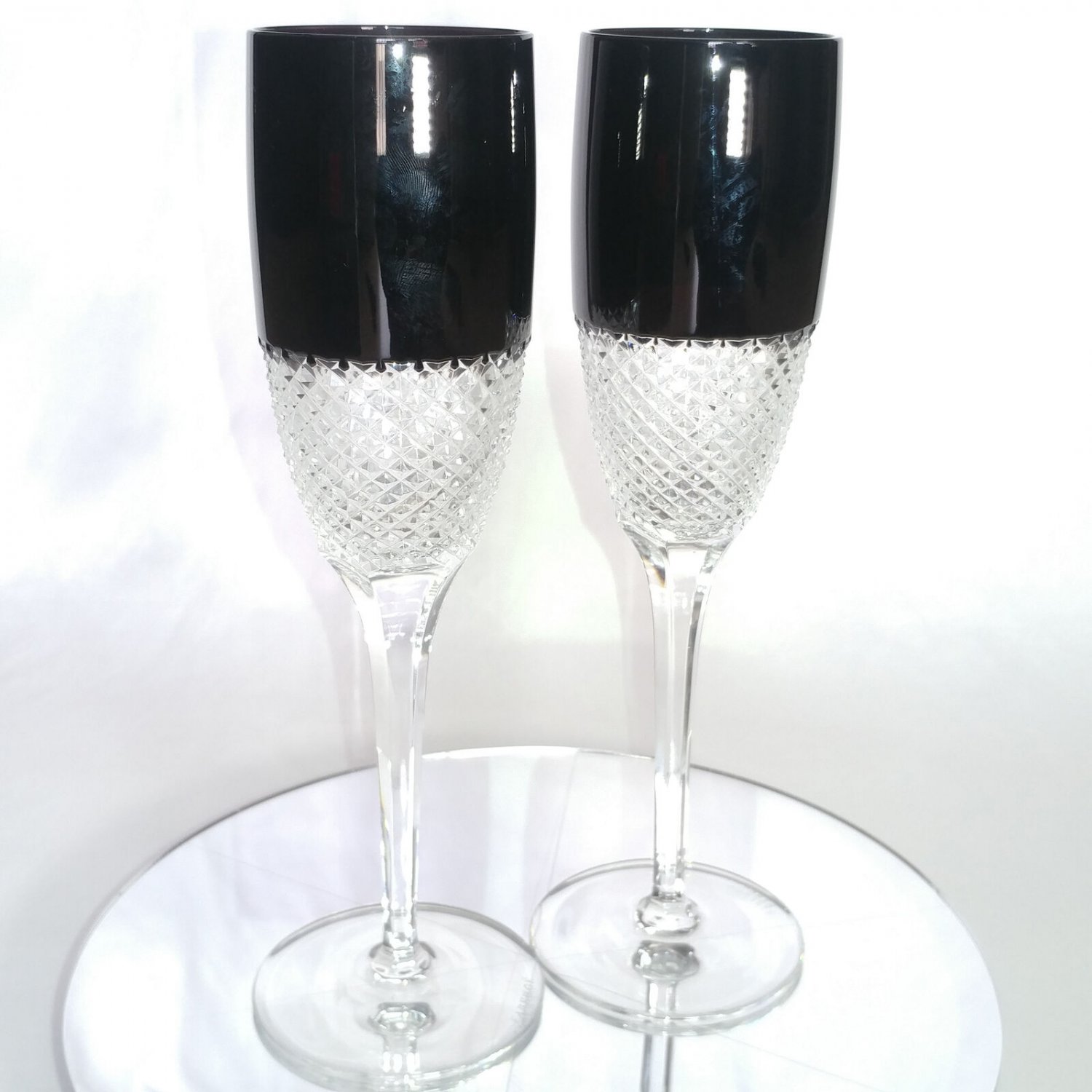 Faberge Black Crystal Flutes Diamond pattern in the original box