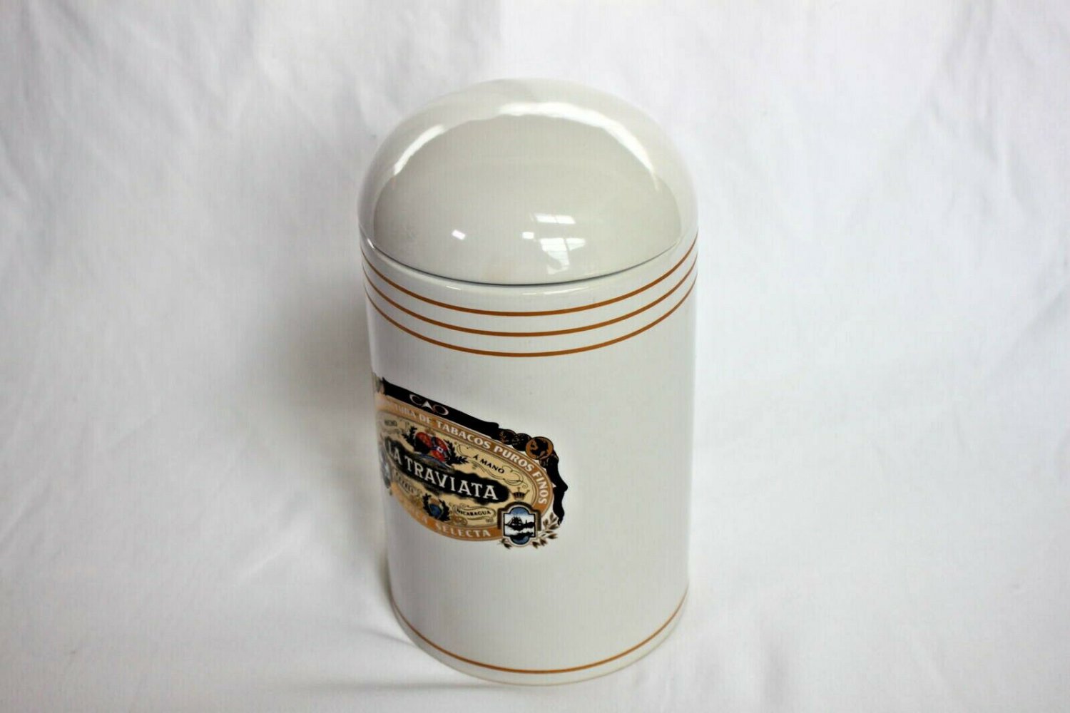 CAO LA TRAVIATA MARCA SELECTA WHITE CERAMIC CIGAR HUMIDOR JAR