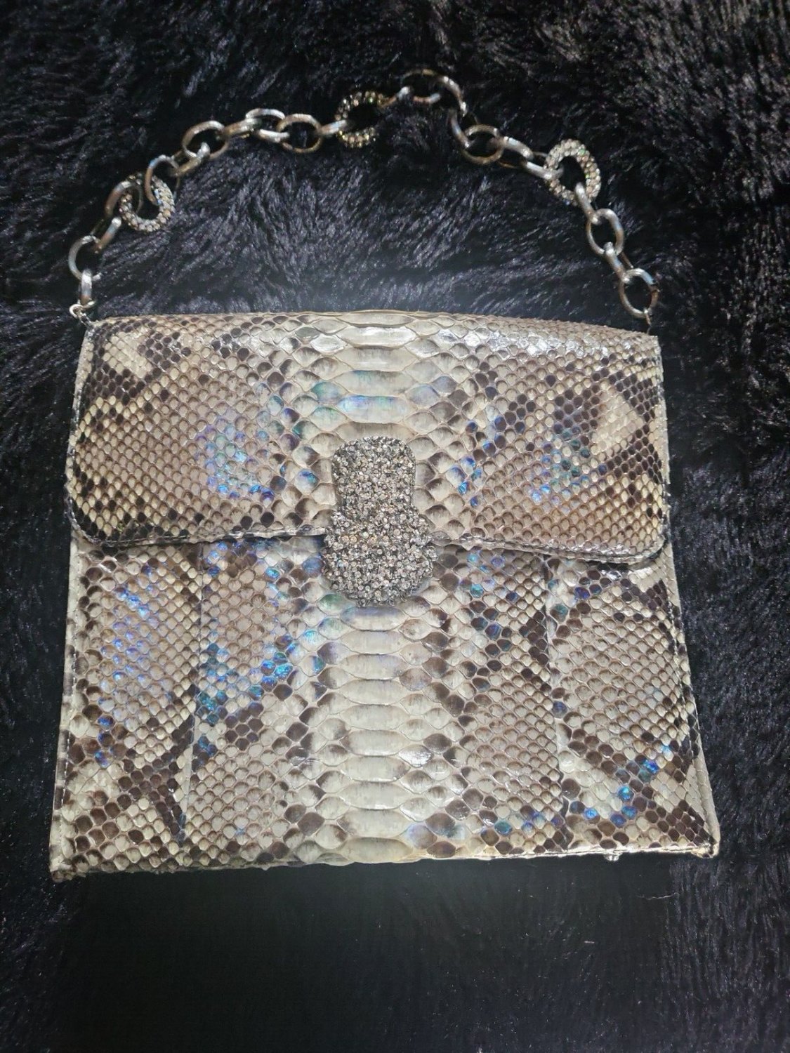 CLARA KASAVINA GOLD GREY PYTHON Handbag Satchel Gonzalez Snakeskin