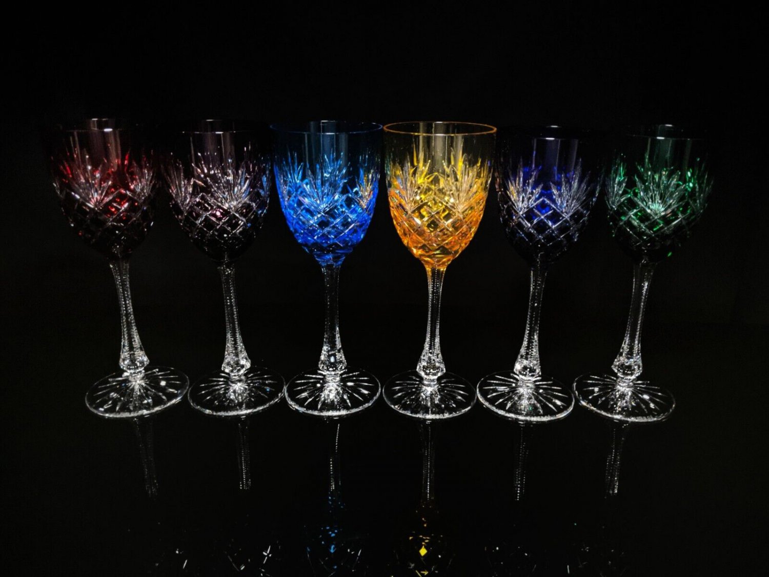 Faberge Odessa Colored Crystal Hock Glasses 8 7/8" H