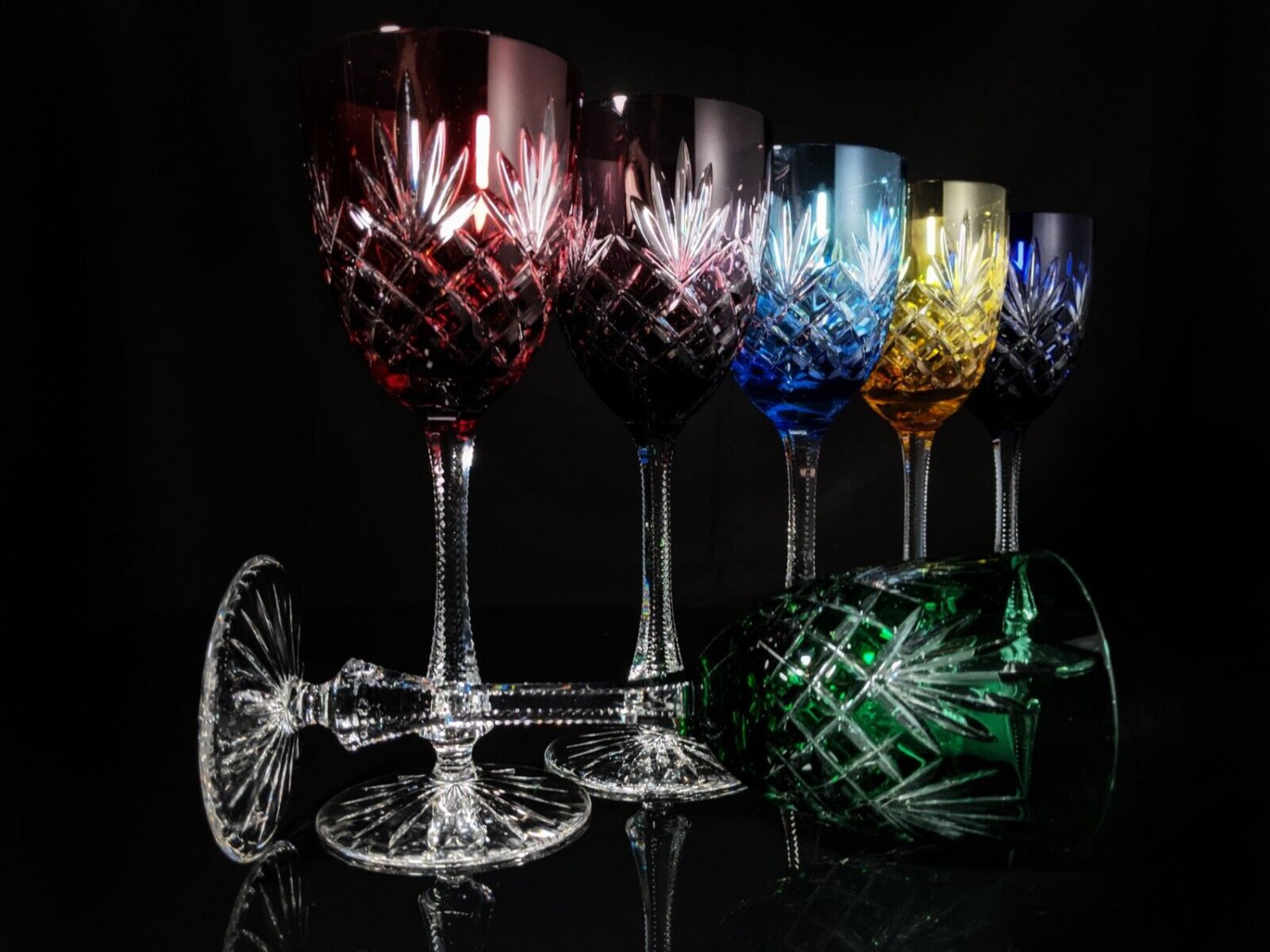 Faberge Odessa Colored Crystal Hock Glasses 8 7/8" H