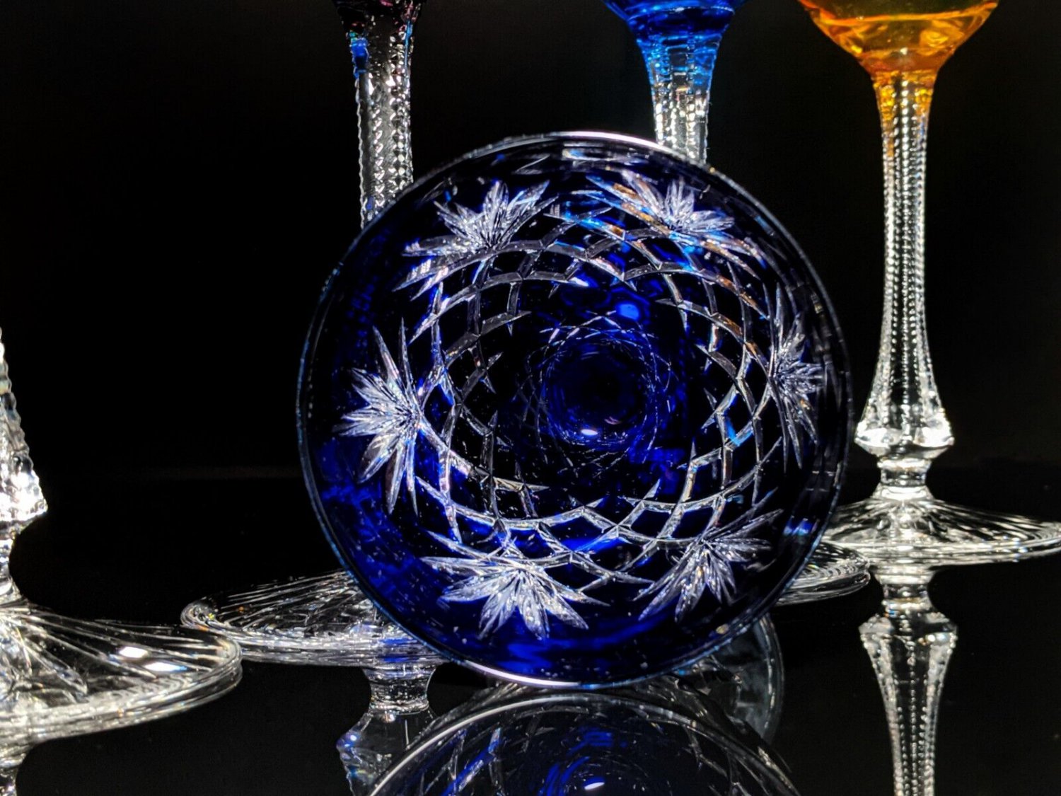 Faberge Odessa Colored Crystal Hock Glasses 8 7/8" H