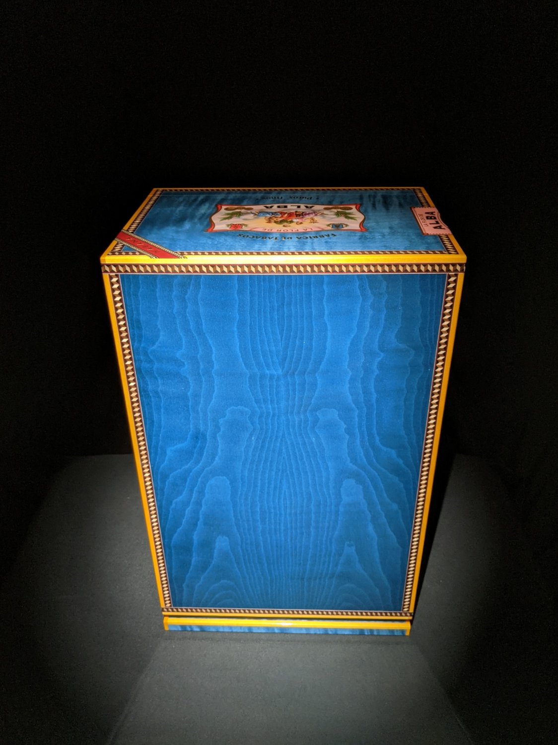 Elie Bleu Alba Blue Sycamore Wood Cabinet Humidor 150 count