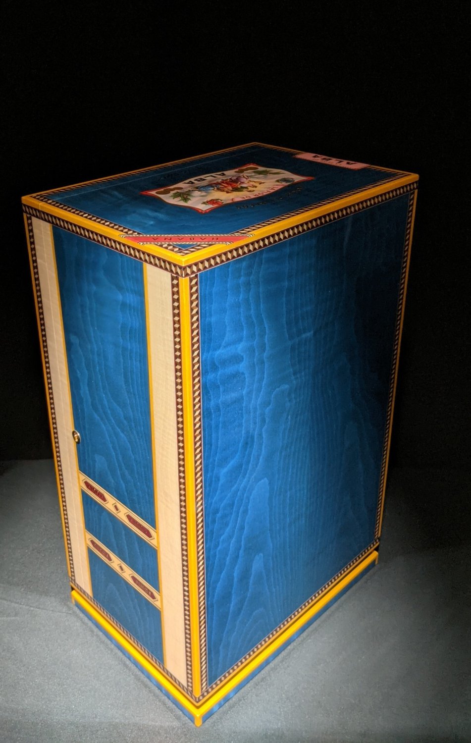 Elie Bleu Alba Blue Sycamore Wood Cabinet Humidor 150 count