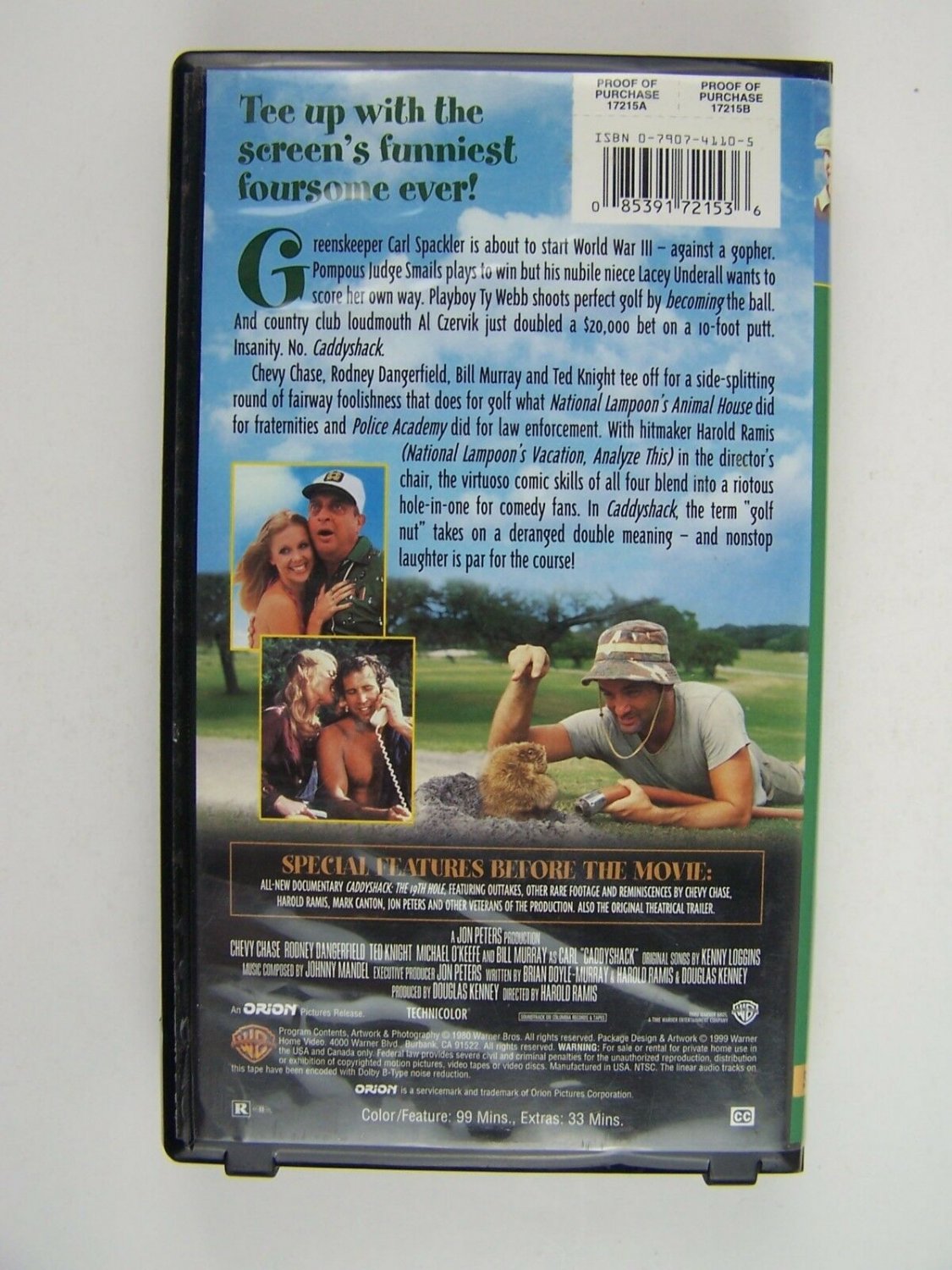 Caddyshack VHS 19th Anniversary Special Edition Chevy Chase, Rodney ...