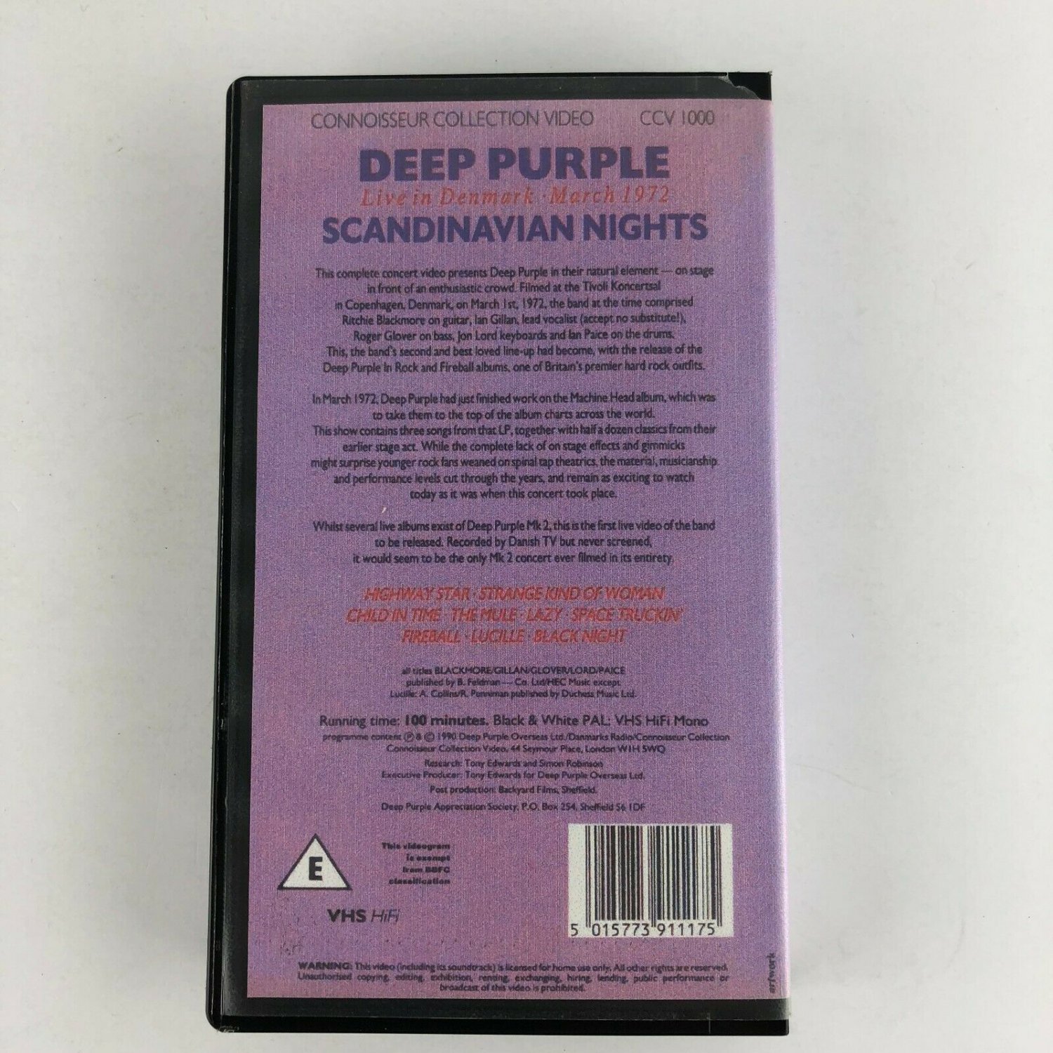 Deep Purple – Live In Denmark 1972 Scandinavian Nights VHS Video Tape
