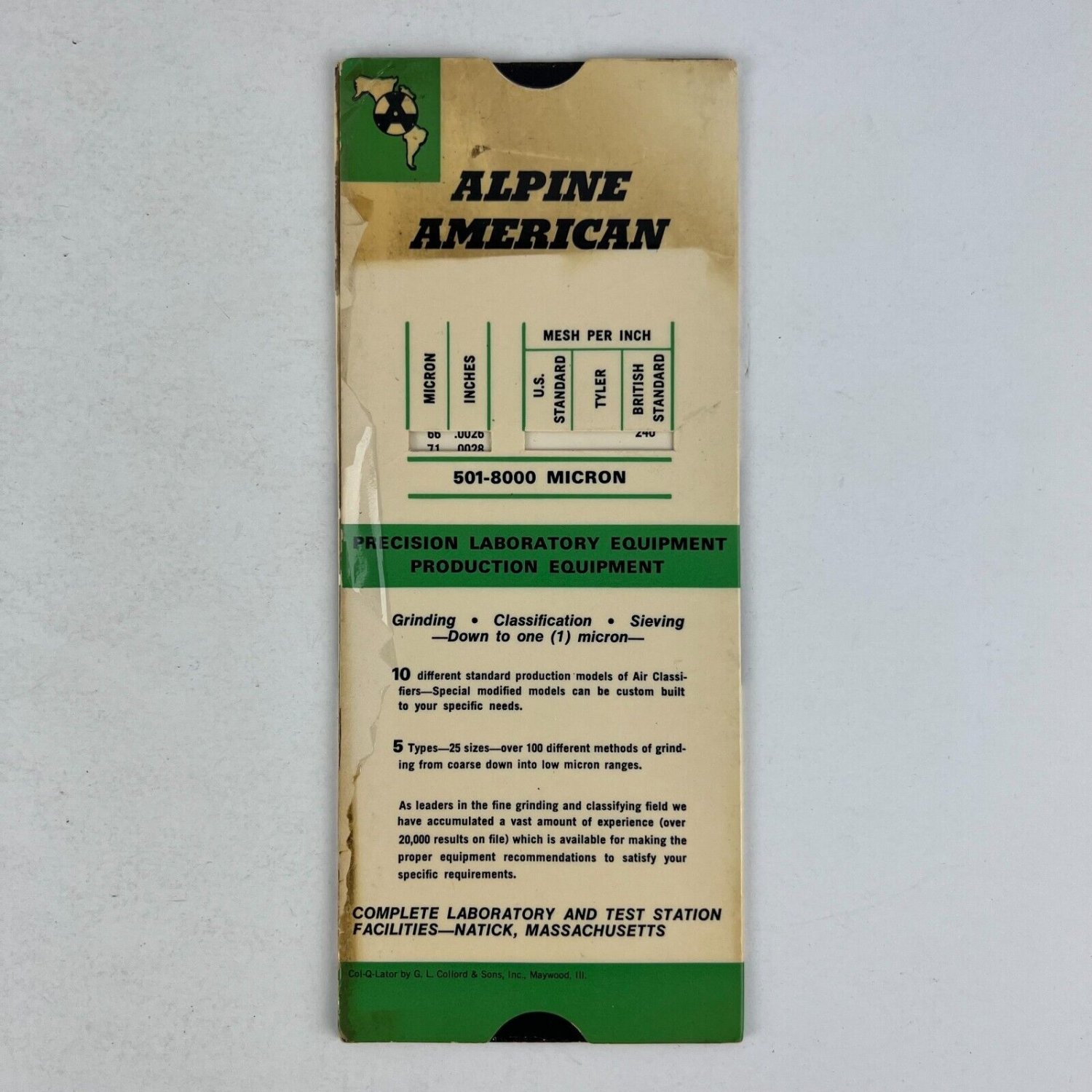 Alpine American Particle Size Calculator Slide Card 1969