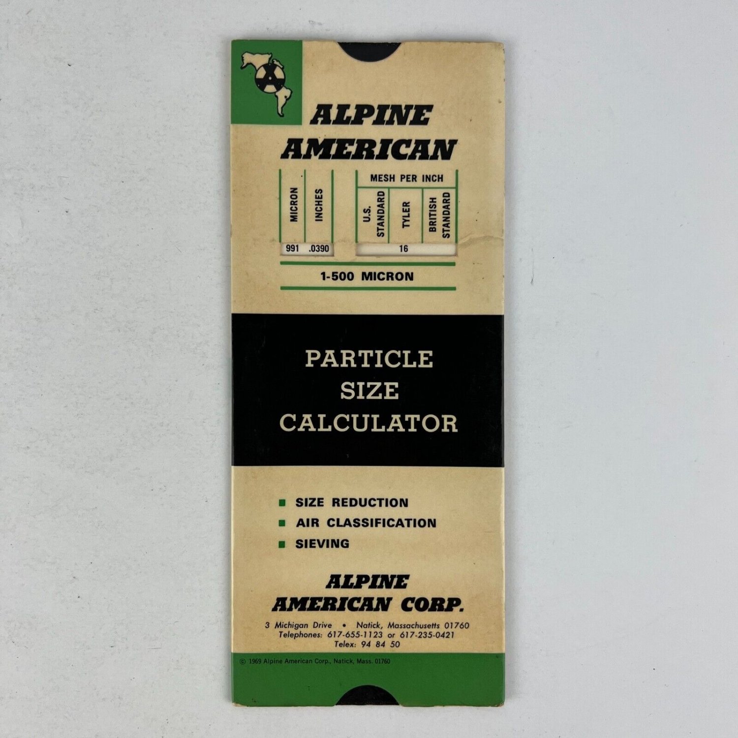 Alpine American Particle Size Calculator Slide Card 1969