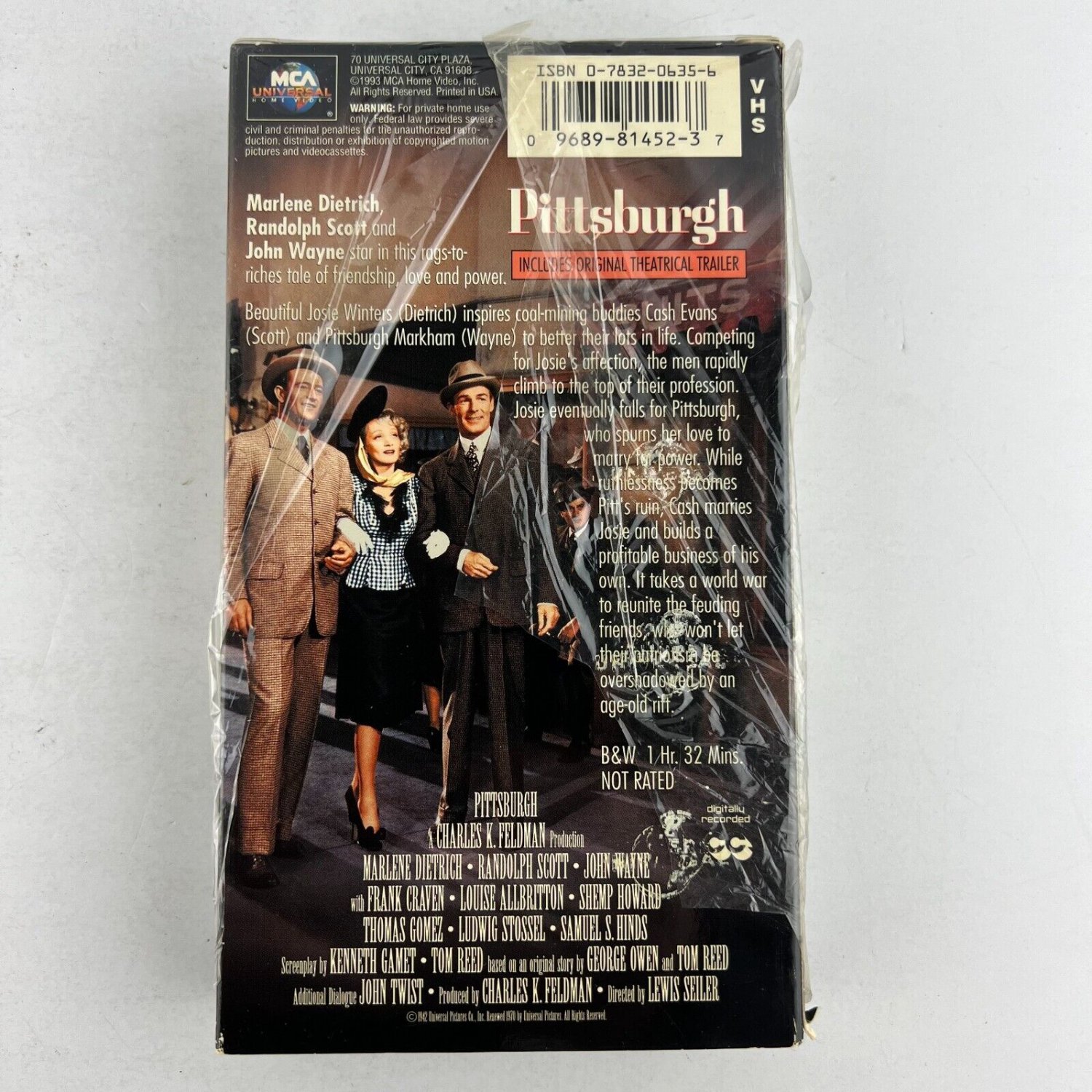 Pittsburgh VHS Video Tape Marlene Dietrich, John Wayne, Randolph Scott