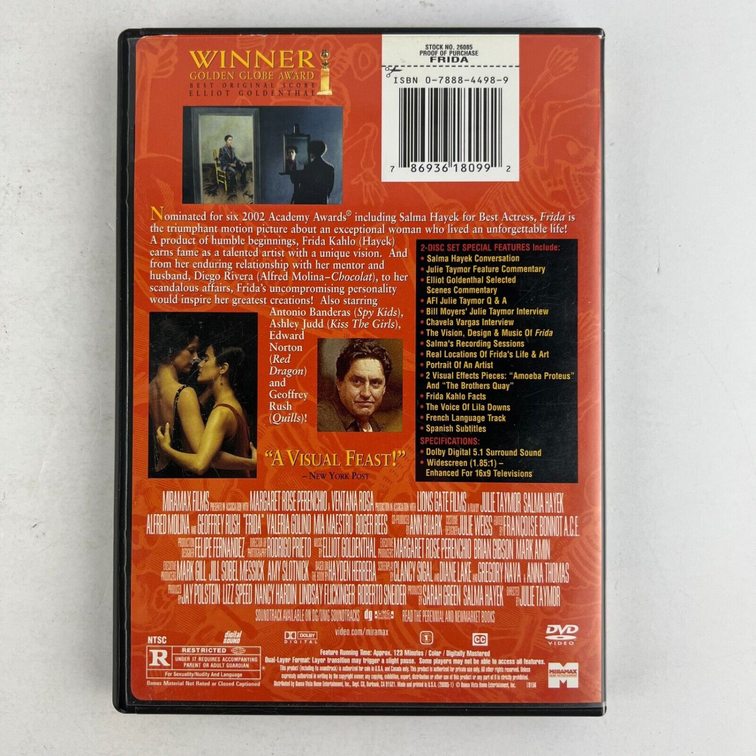 Frida DVD Salma Hayek, Alfred Molina, Geoffrey Rush, Antonio Banderas