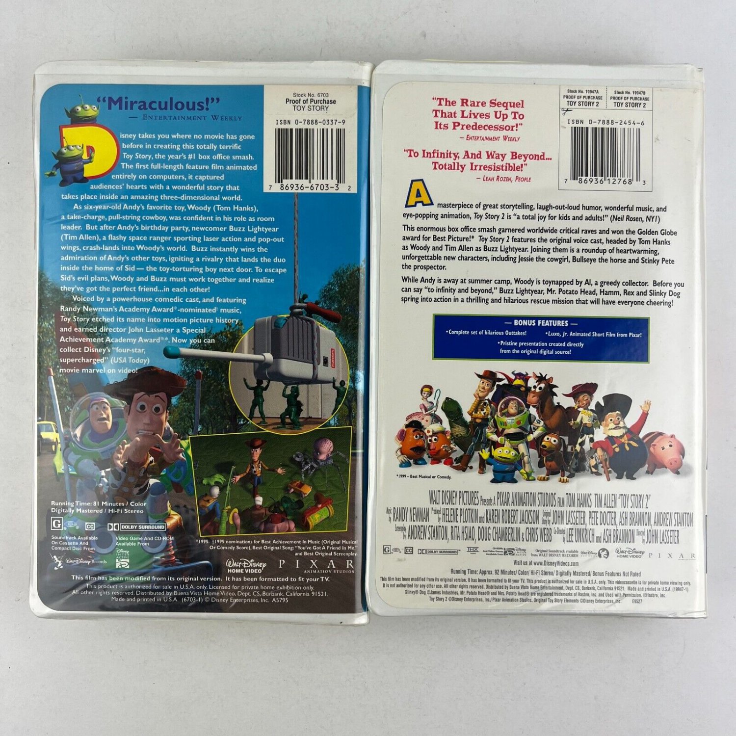 Walt Disney Pixar Toy Story 1 & 2 VHS Video Tape Lot
