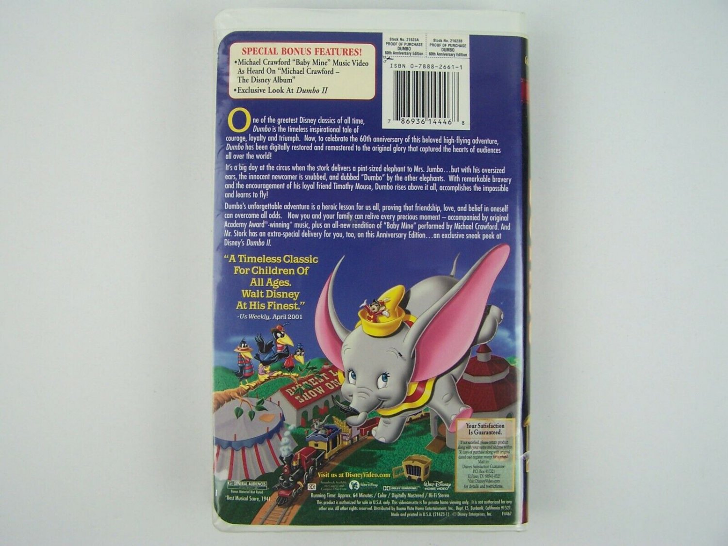 Walt Disney's Dumbo 60th Anniversary Edition VHS Video Tape Clamshell Case