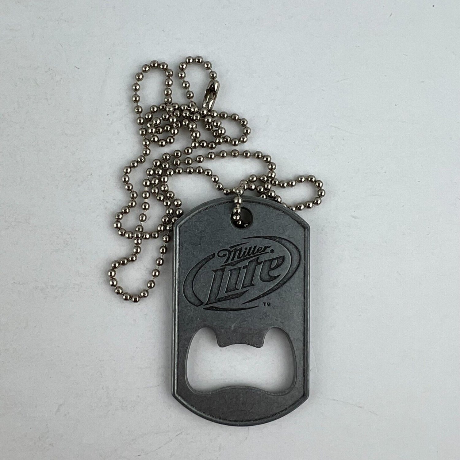 Miller Light Bottle Opener Dog Tag Necklace 24"