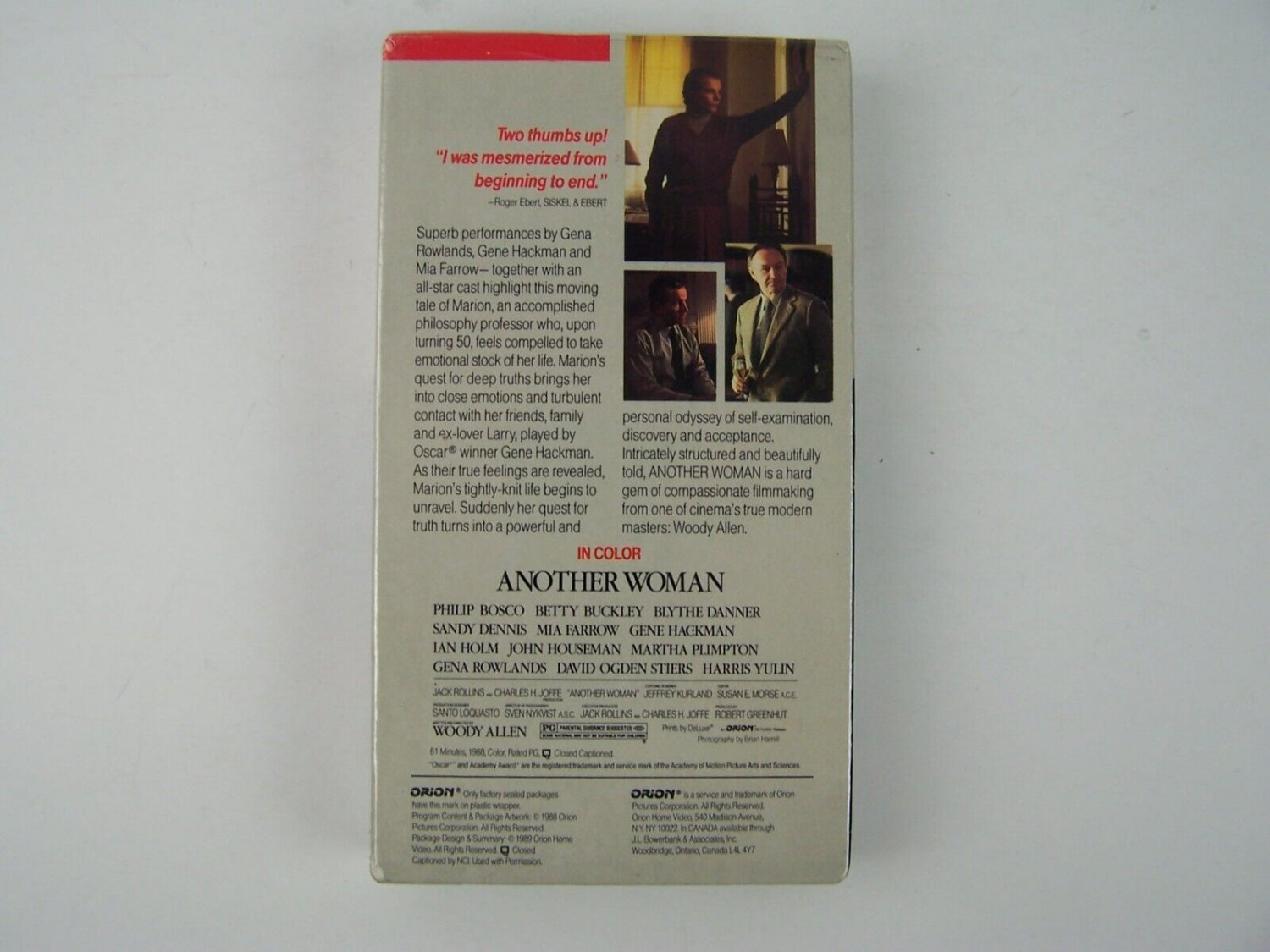 Another Woman VHS Video Tape Gena Rowlands, Mia Farrow, Blythe Danner ...