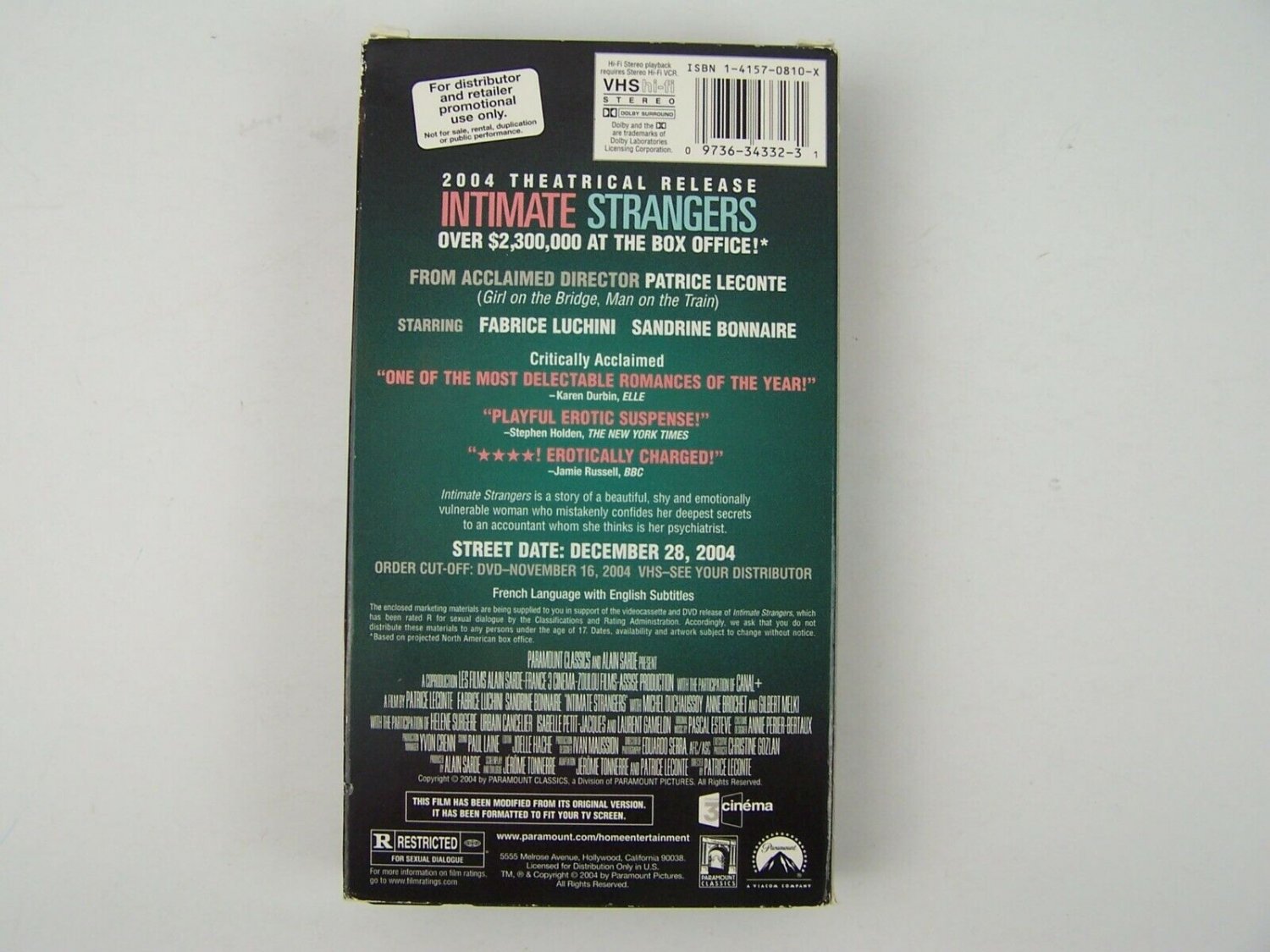 Intimate Strangers VHS Video Erotic Thriller PROMO DEMO Tape ~RARE