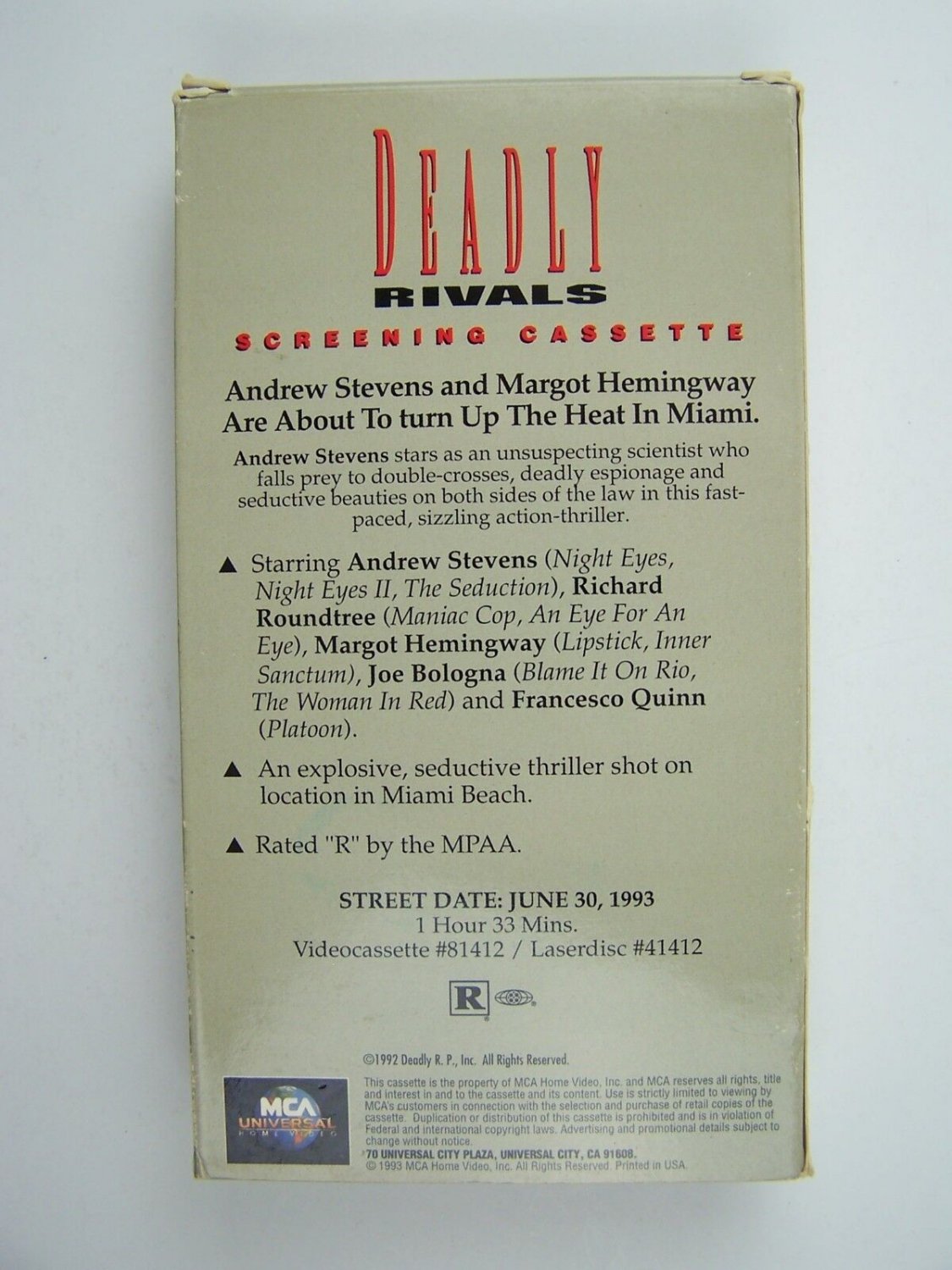 Deadly Rivals VHS Promo Screener Erotic Thriller Andrew Steven Margaux ...