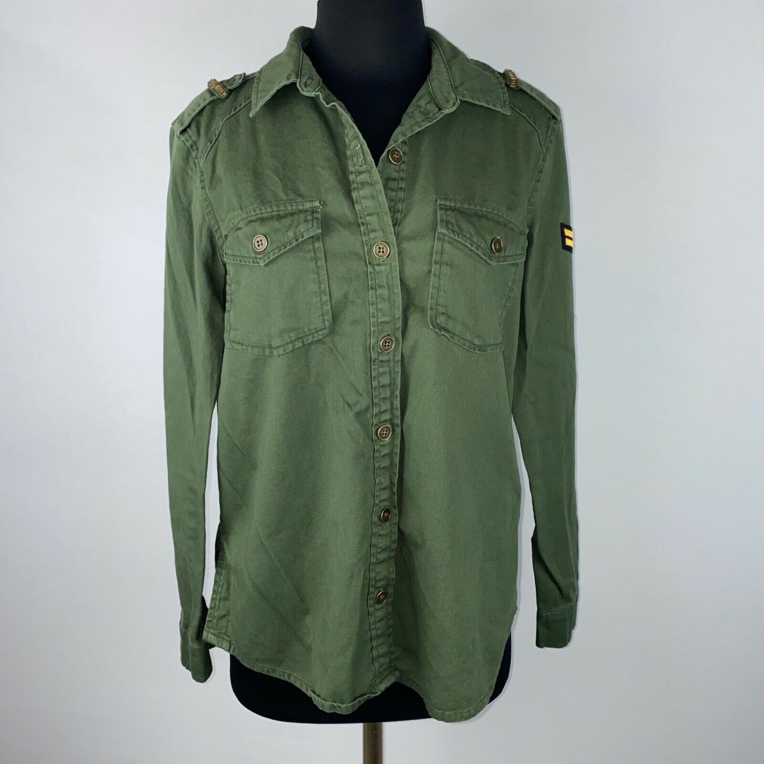 Forever 21 US S Military Style Button Down Shirt Long Sleeves Bead ...