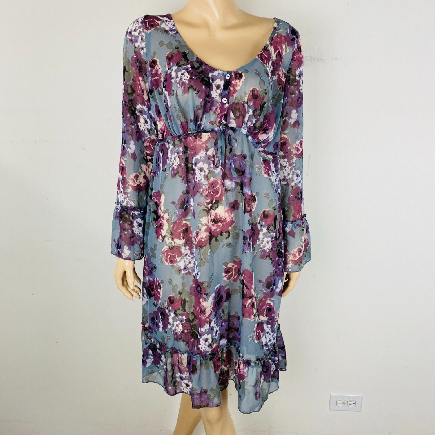 Pepperberry Sheer Empire Waist Ruffle Hem Women's 12 Super Curvy Floral ...