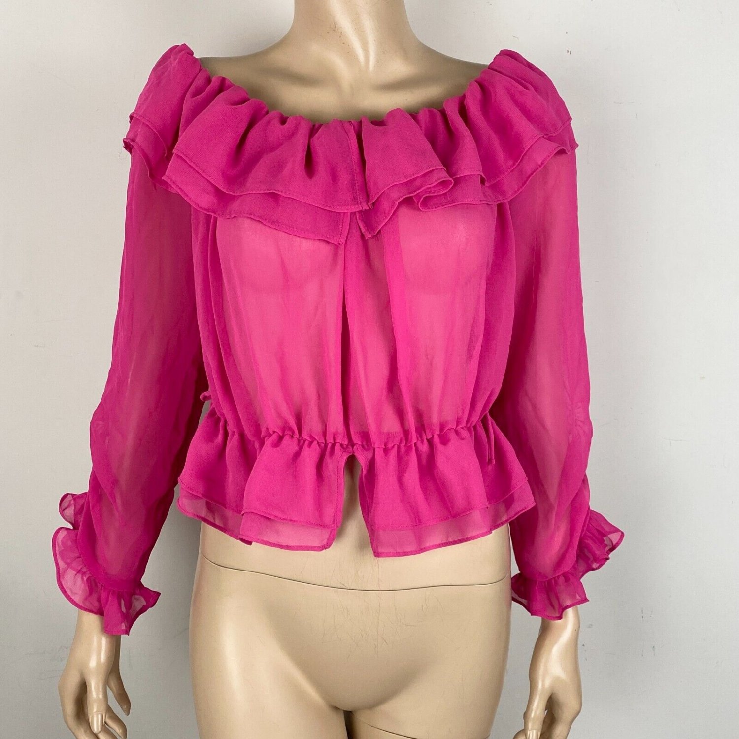 Zara Pink Sheer Ruffle Accented Summer Casual Bohemian Women's M Medium Top