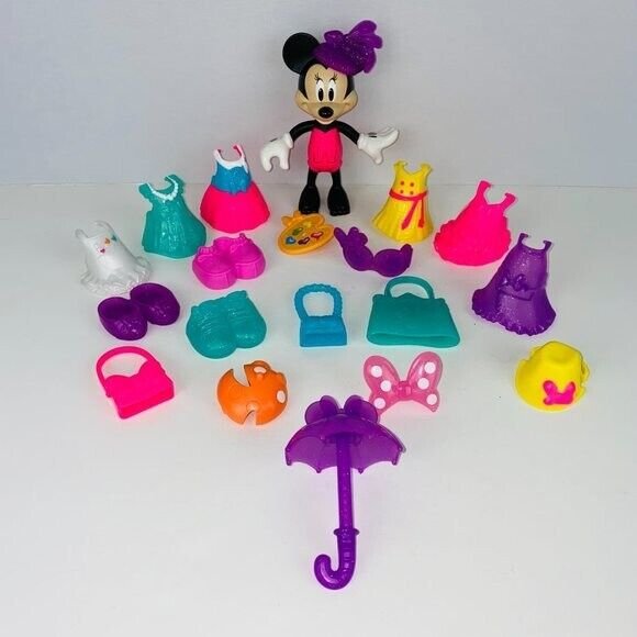 Minnie Mouse Figure Movable Arms Figure & Accessories Lot Purses Hats Misc