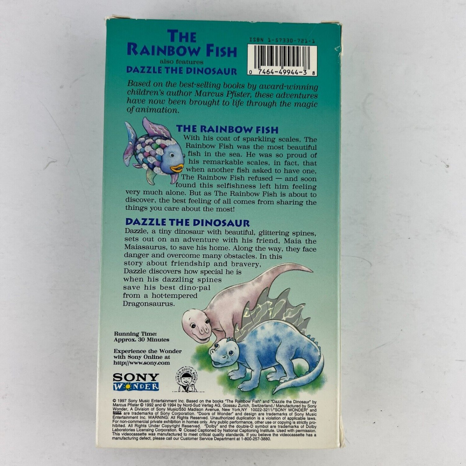 The Rainbow Fish and Dazzle the Dinosaur VHS Video Tape