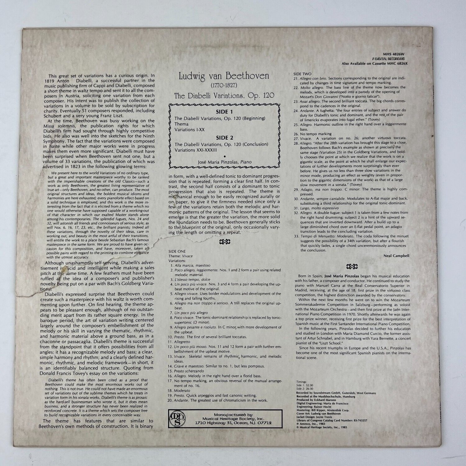 Ludwig van Beethoven Diabelli Variations Op 120 Vinyl LP Record Album ...