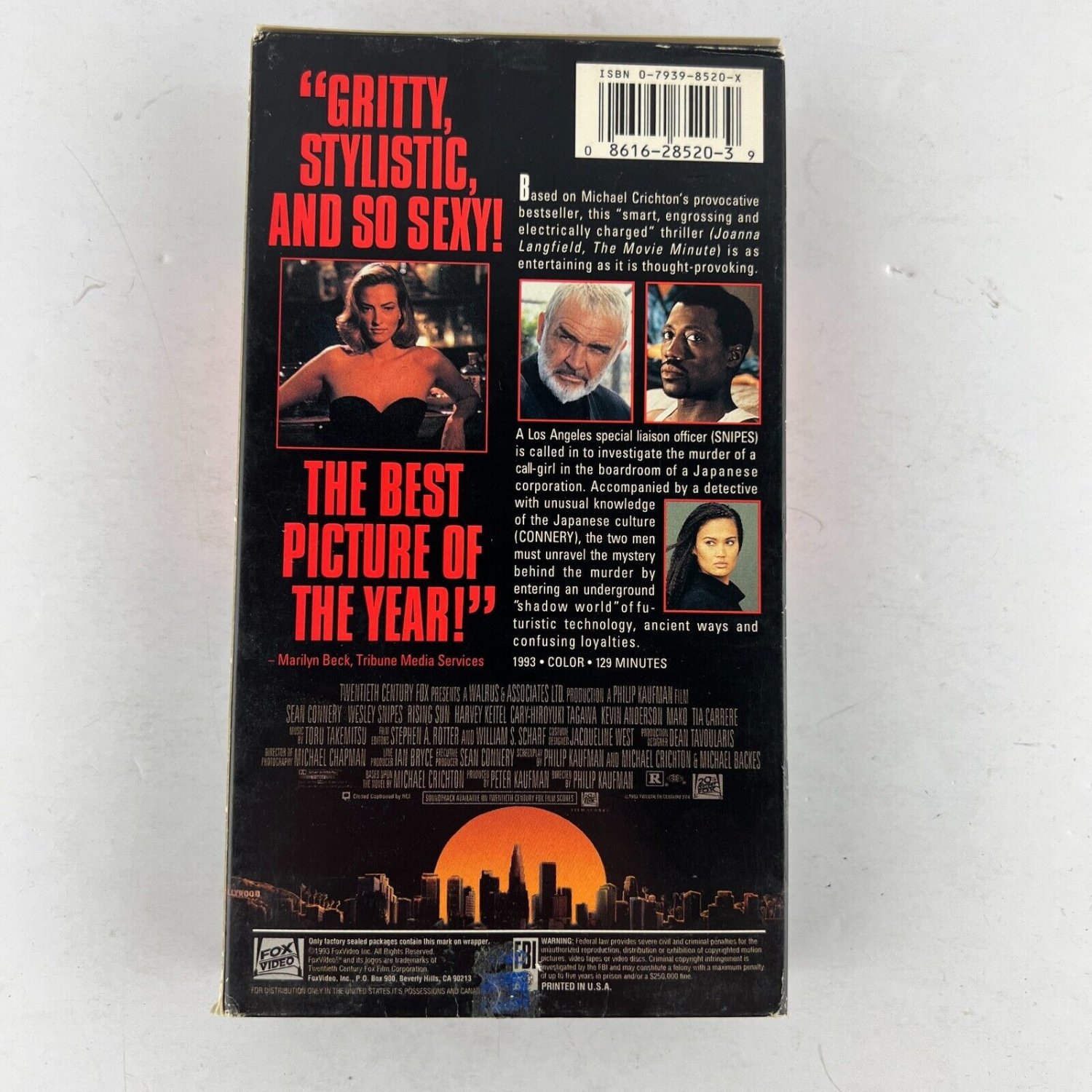 Rising Sun VHS Video Tape Sean Connery, Wesley Snipes