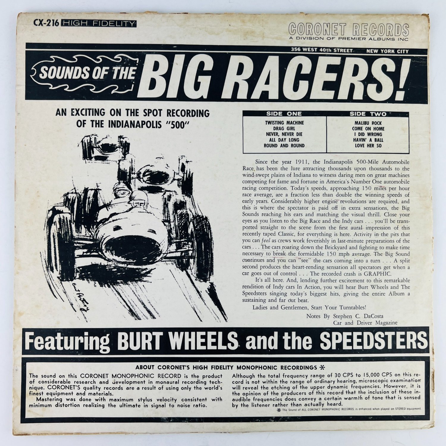 Burt Wheels And Speedsters Sounds Of The Big Racers Vinyl LP Record ...
