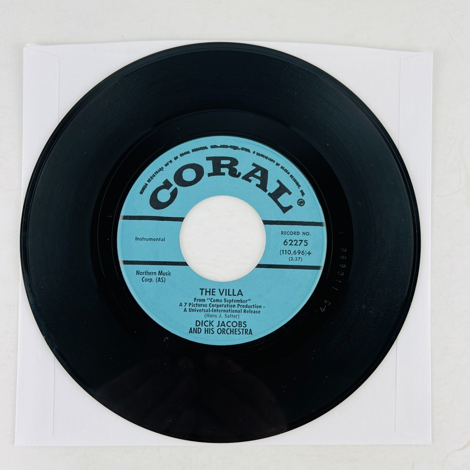 Dick Jacobs Orchestra Theme From Come September / The Villa 45RPM ...