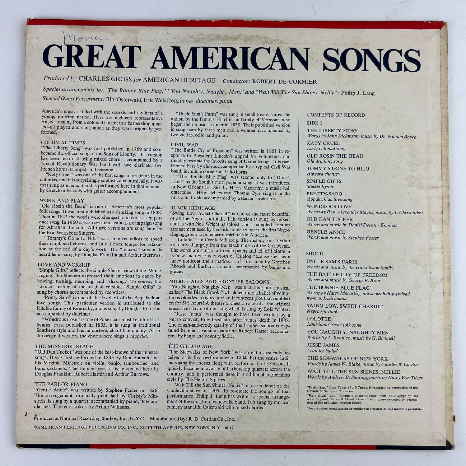 Charles Gross – Great American Songs Vinyl LP Record Album CAH-1201