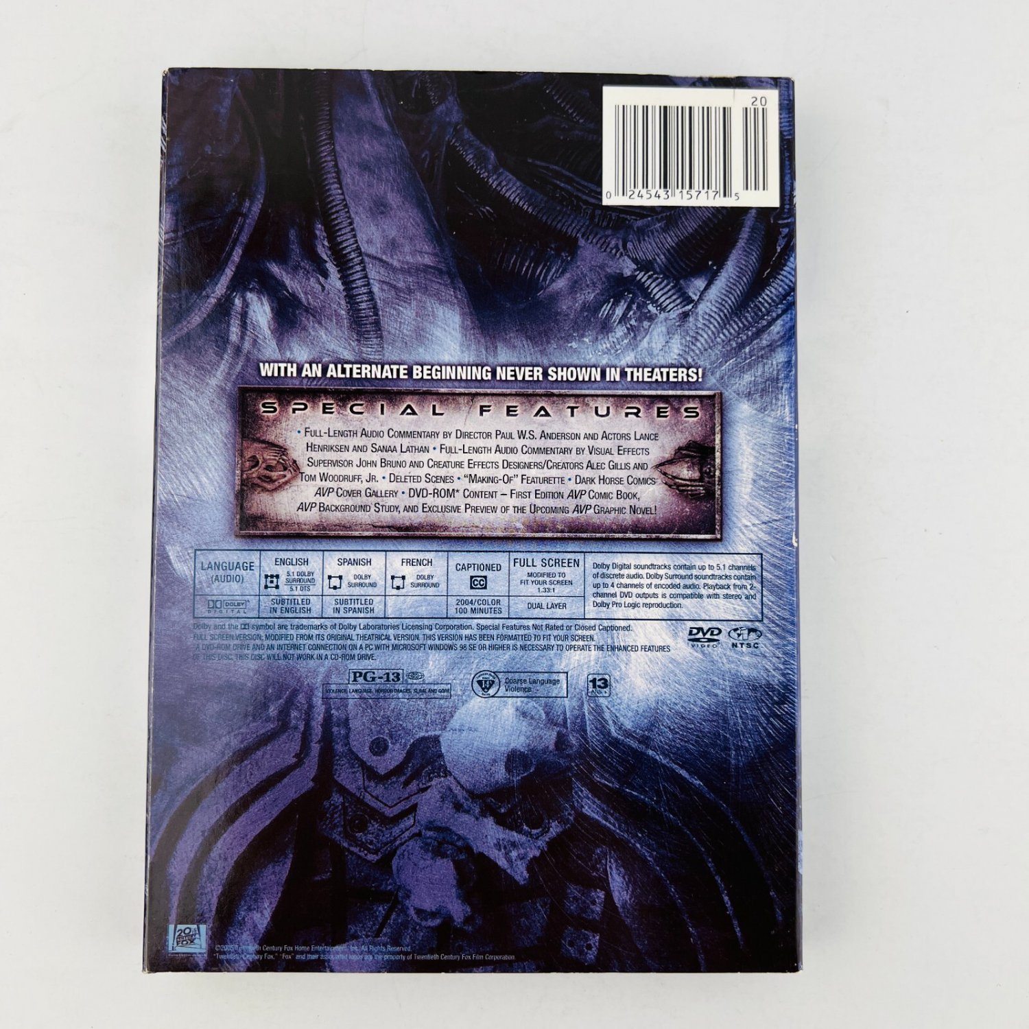 AVP - Alien Vs. Predator (Full Screen Edition) Alternate Beginning DVD ...