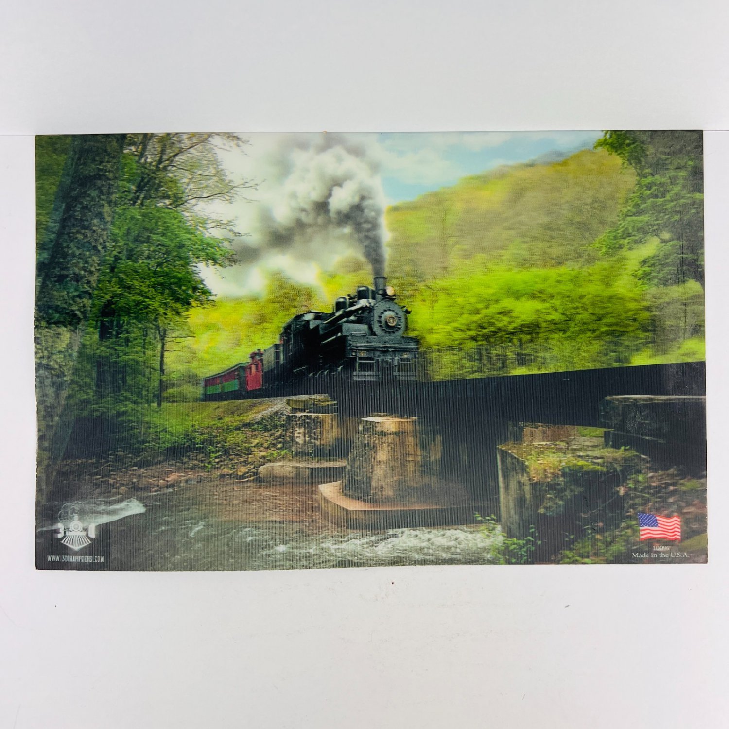 Steam Locomotive Crossing River 3D Train Poster
