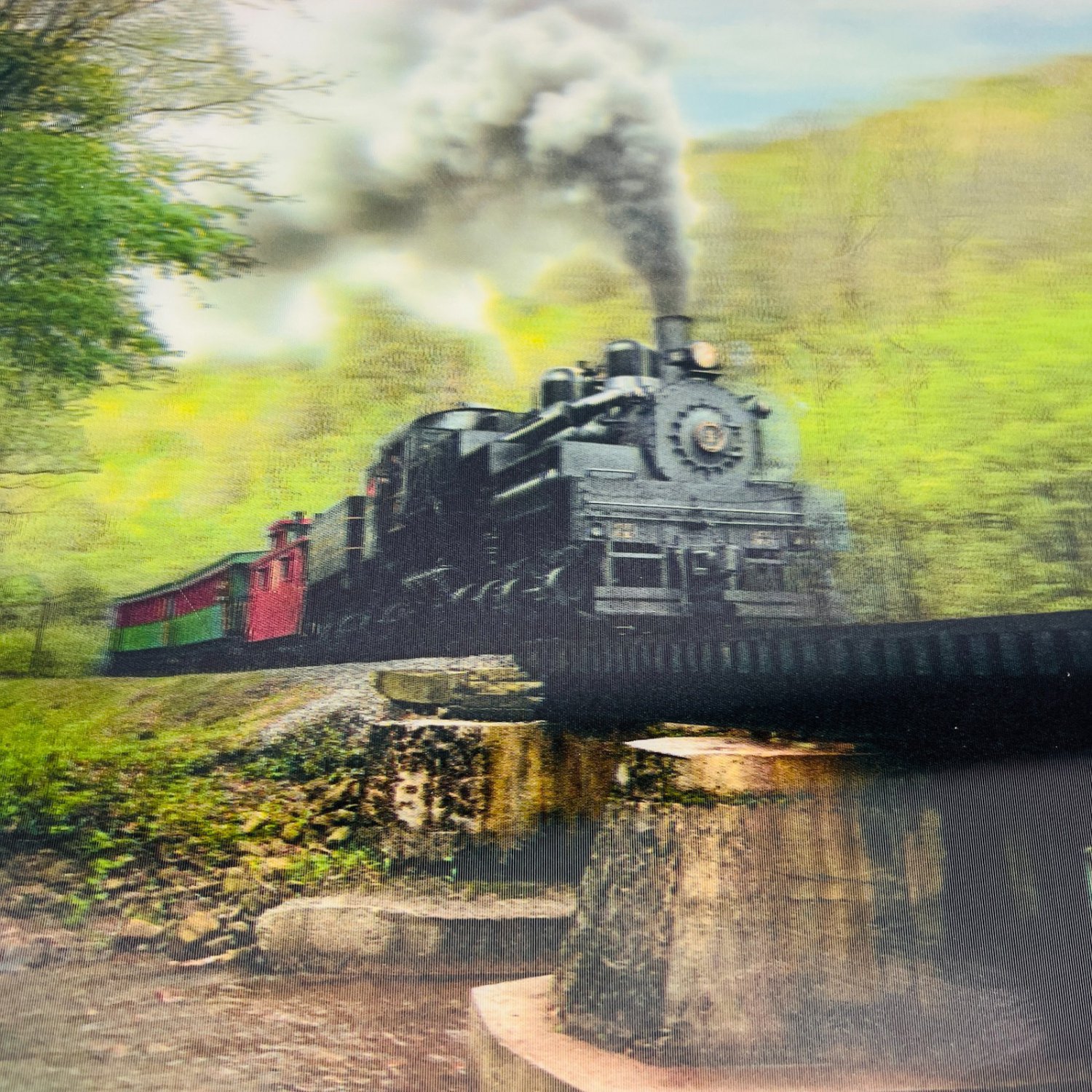 Steam Locomotive Crossing River 3D Train Poster