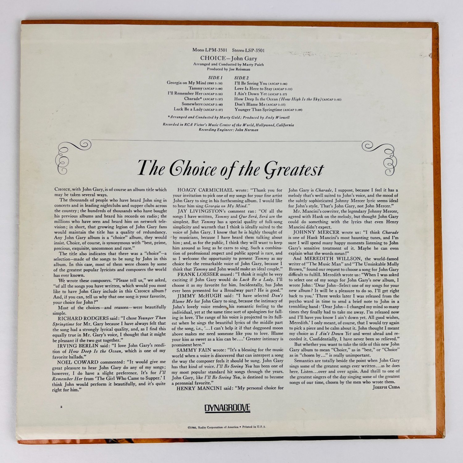 John Gary – Choice Vinyl LP Record Album MONO LPM-3501