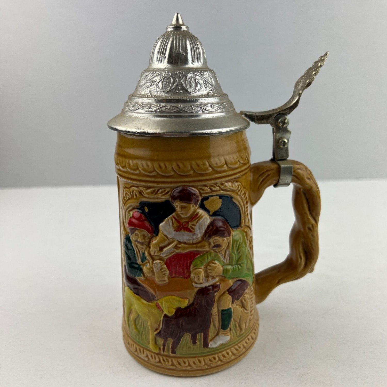 German Bar Restaurant Themed Beer Stein Mug Metal Flip Lid Made In Japan