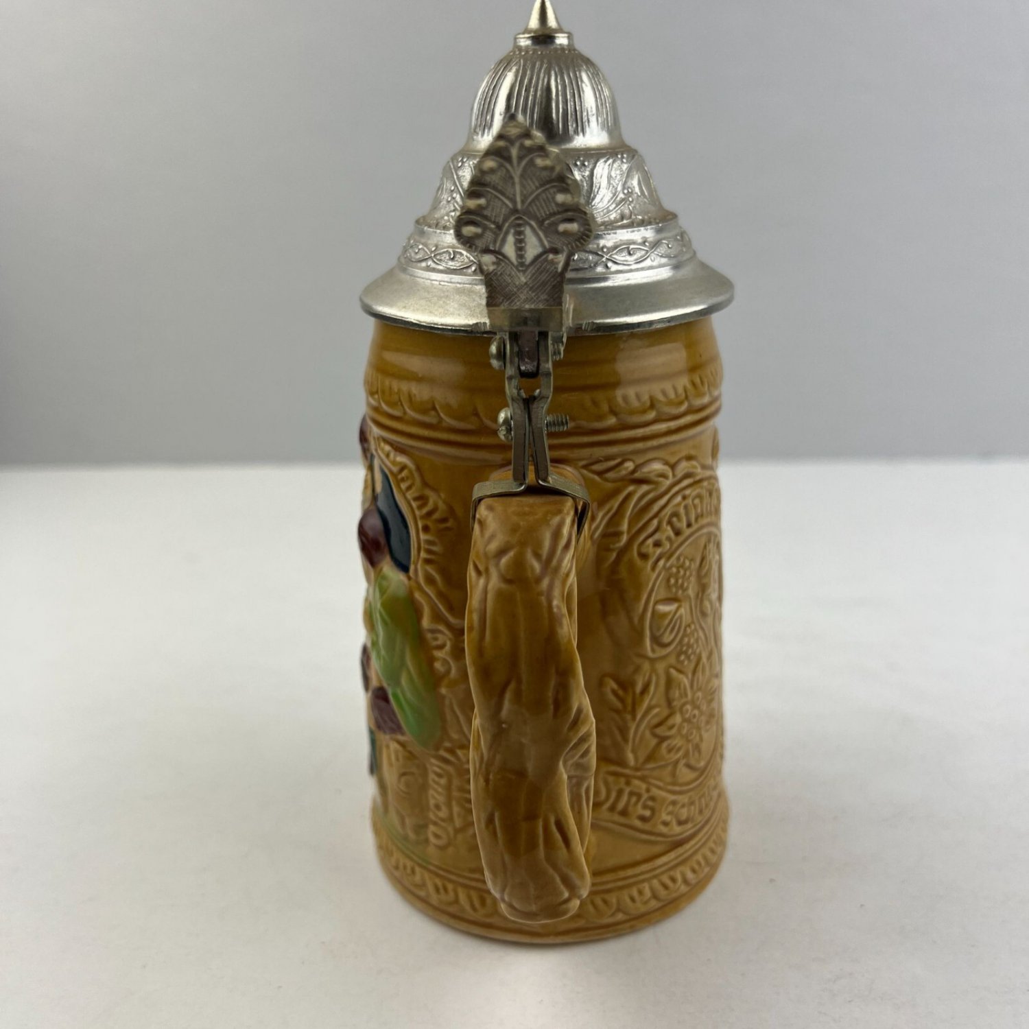 German Bar Restaurant Themed Beer Stein Mug Metal Flip Lid Made In Japan