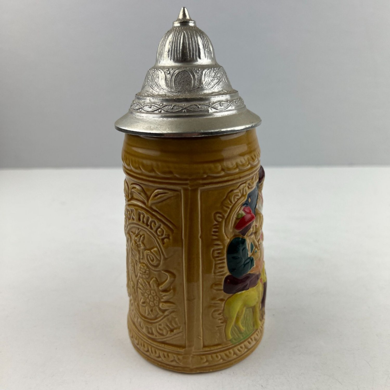 German Bar Restaurant Themed Beer Stein Mug Metal Flip Lid Made In Japan