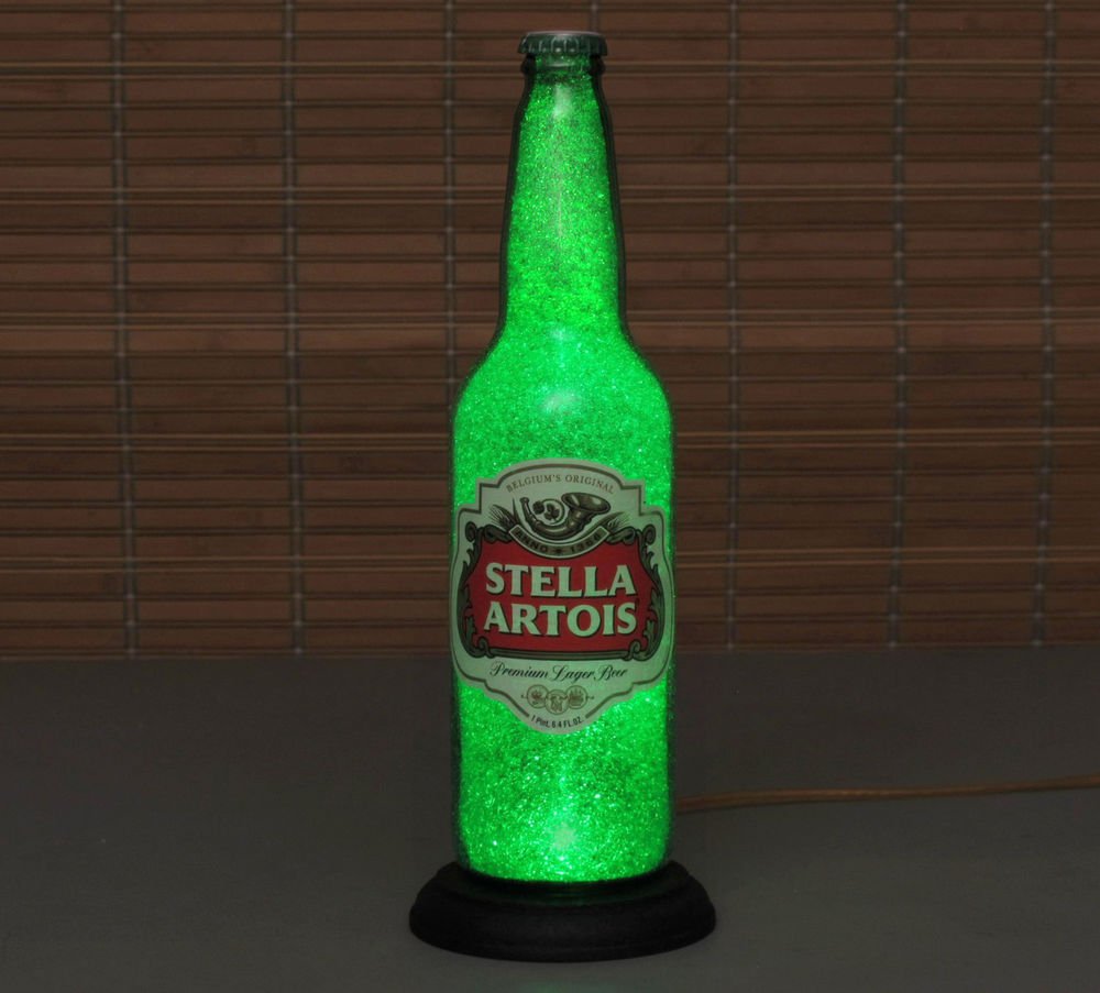 Stella Artois Beer Bottle Lamp Itay 24oz.LED Light Bar Man Cave Emerald ...