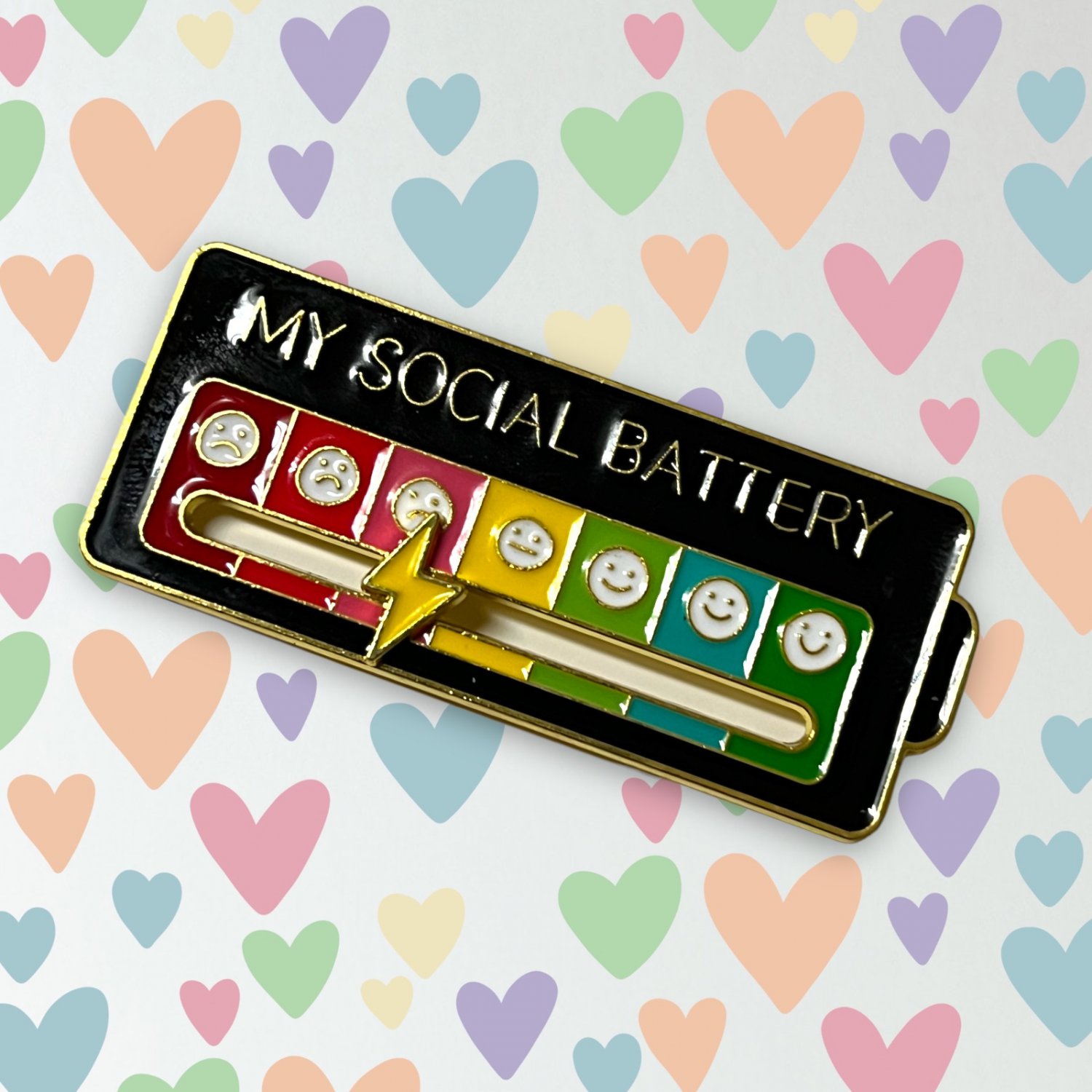 Mood Emotional Sliding Scale Enamel Pin (Black Frame w. Thunder Bolt)
