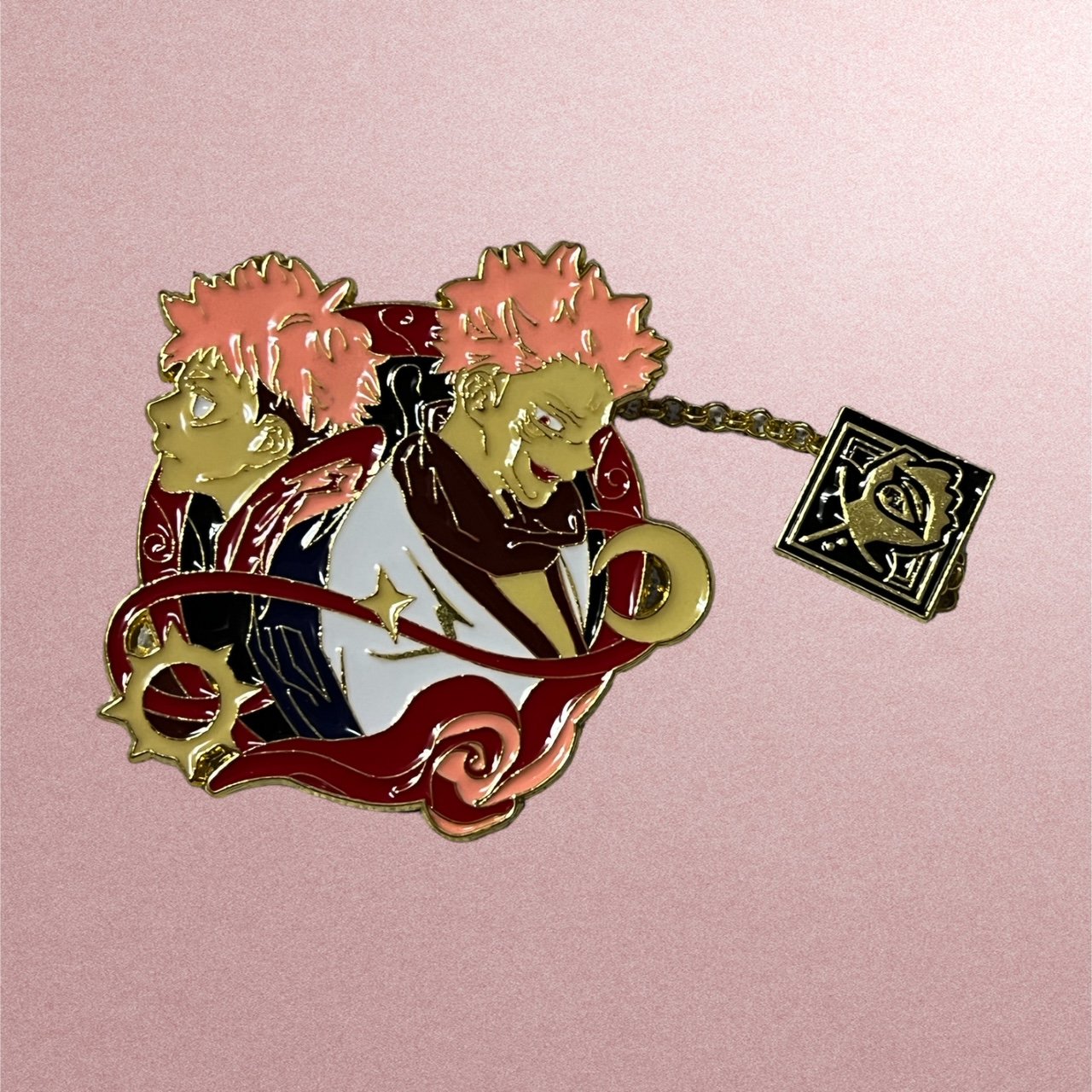 Jujutsu Kaisen Enamel Pin with Chain and Pendant (Yuji/Sukuna)