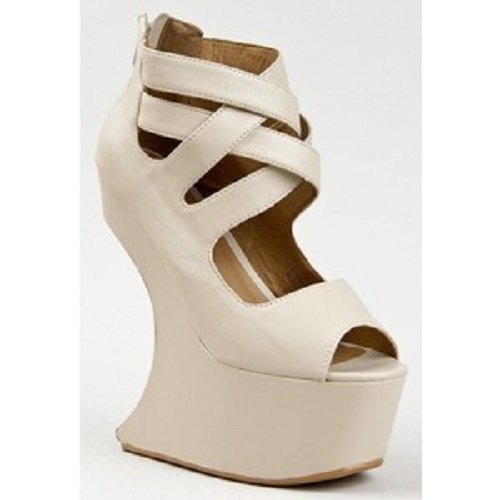 Faux Leather Curved Heel Less High Platform Criss Cross Strappy Wedge ...