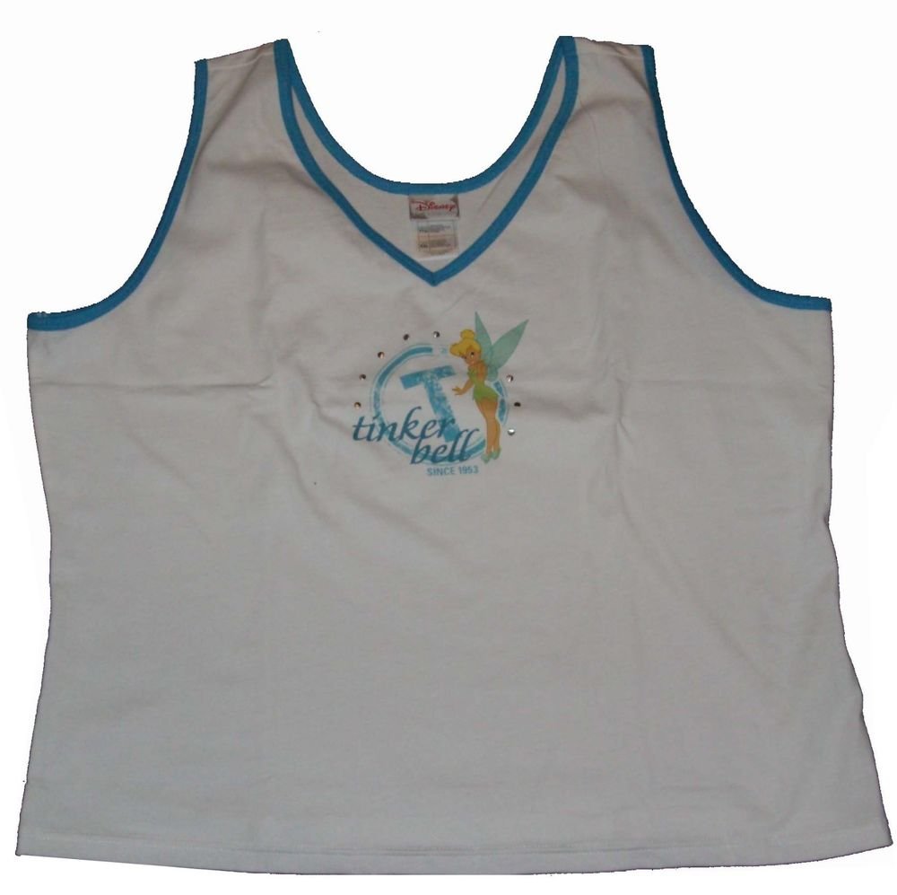Women's Plus Size 2x NEW TinkerBell Tink White Tank Top Disney V-Neck Shirt