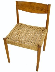 Pair of Danish Mid Century Modern Rush Seat Dining Chairs Wegner Design