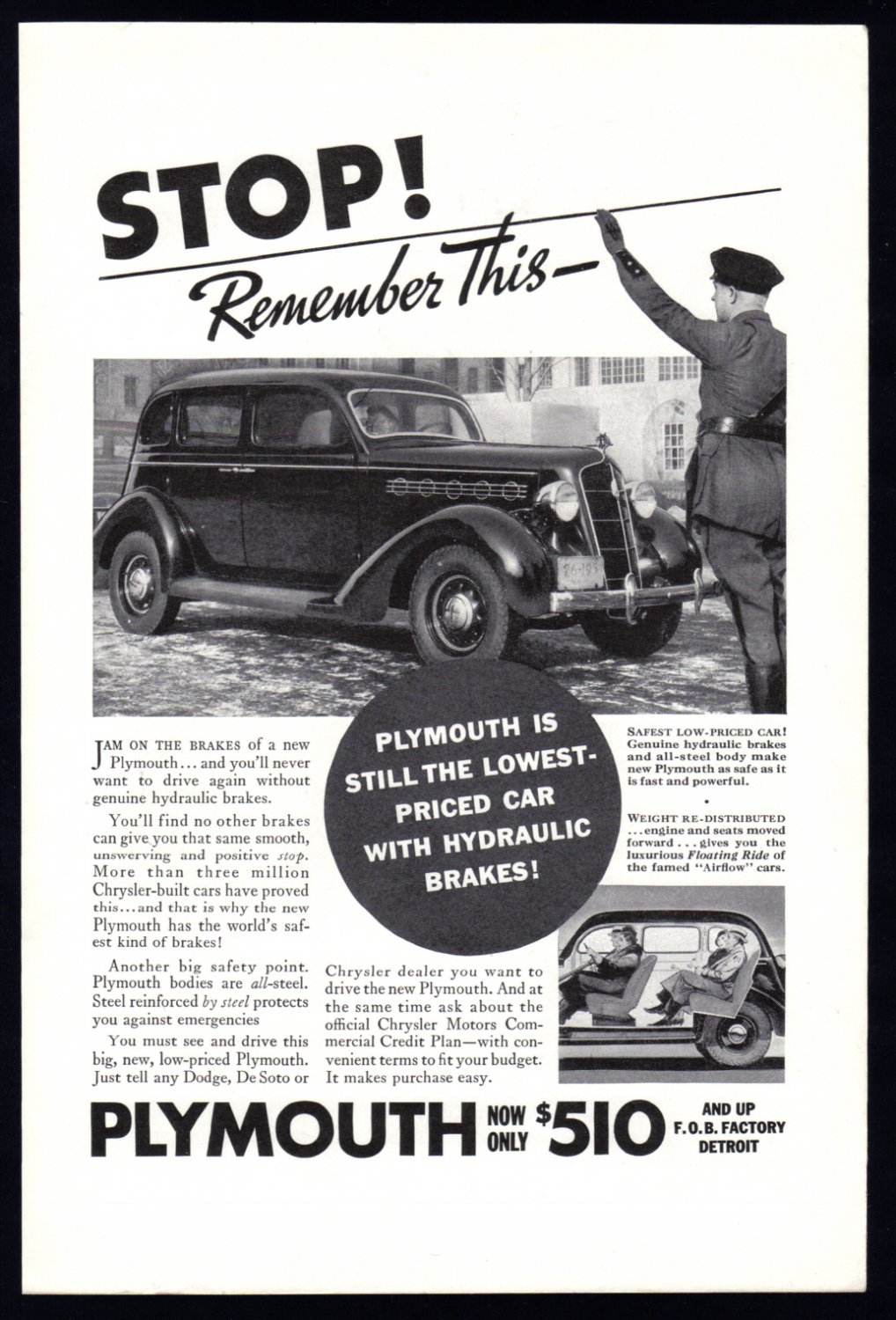 1935 PLYMOUTH Auto Vintage Print Ad