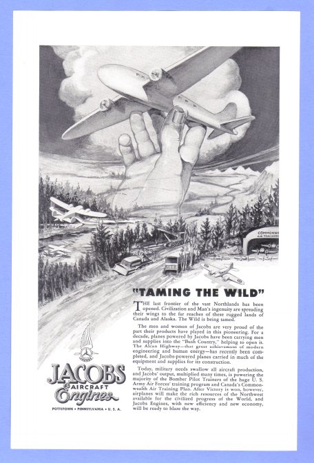1943 Jacobs Aircraft Illustrated Vintage Print Ad