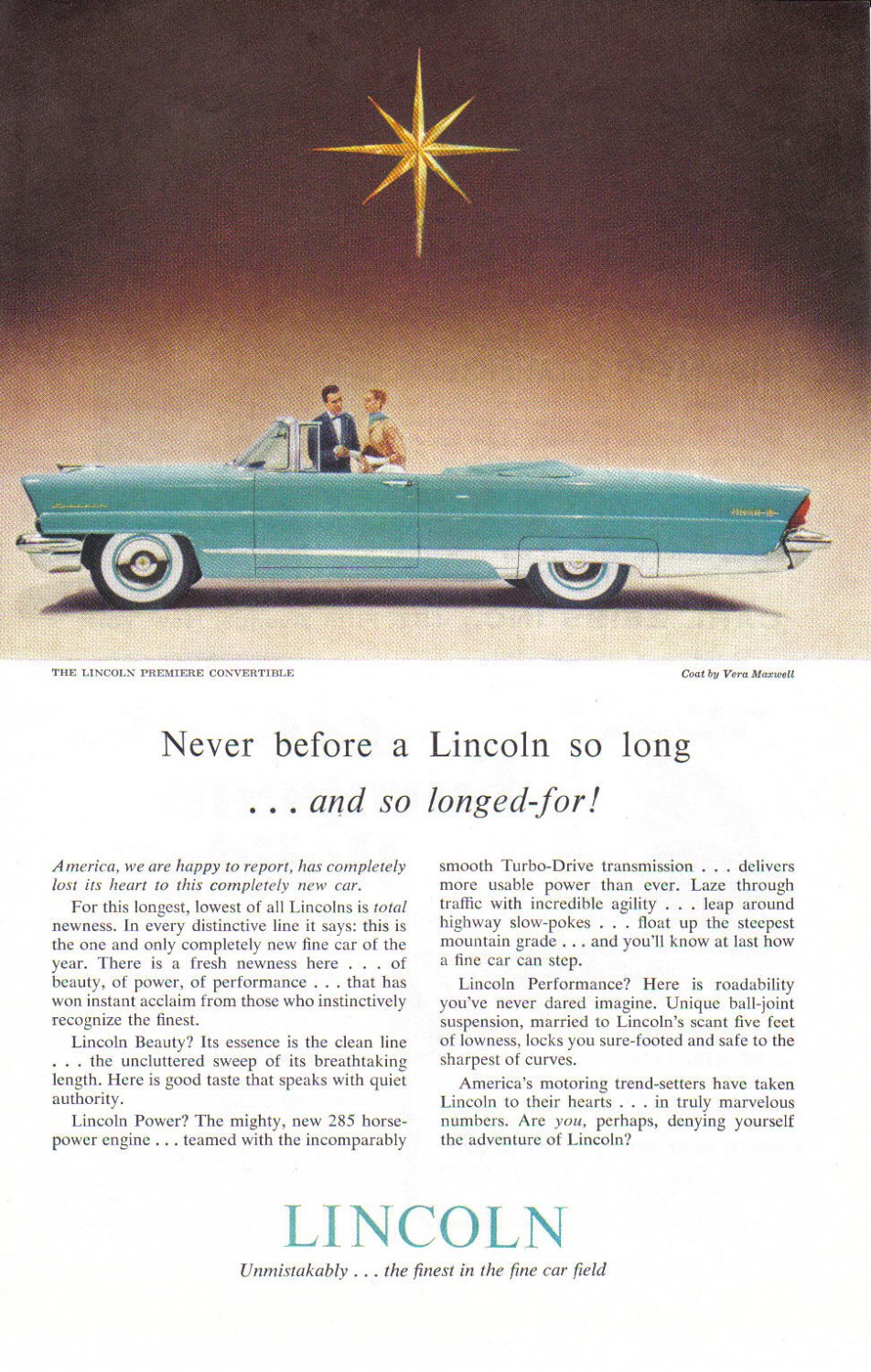 1956 LINCOLN Vintage Auto Print Ad