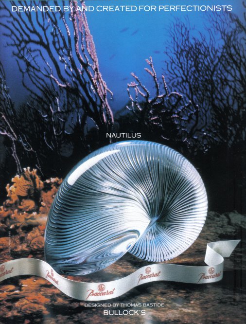 1990 BACCARAT CRYSTAL "Nautilus Shell" Vintage Print Ad