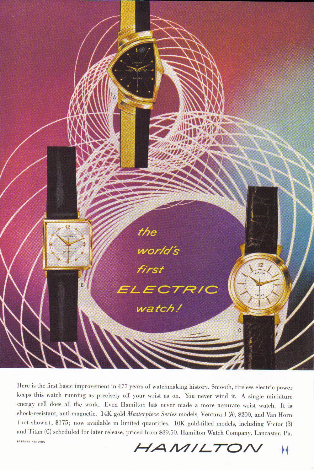 1957 HAMILTON WATCHES Vintage Magazine Ad