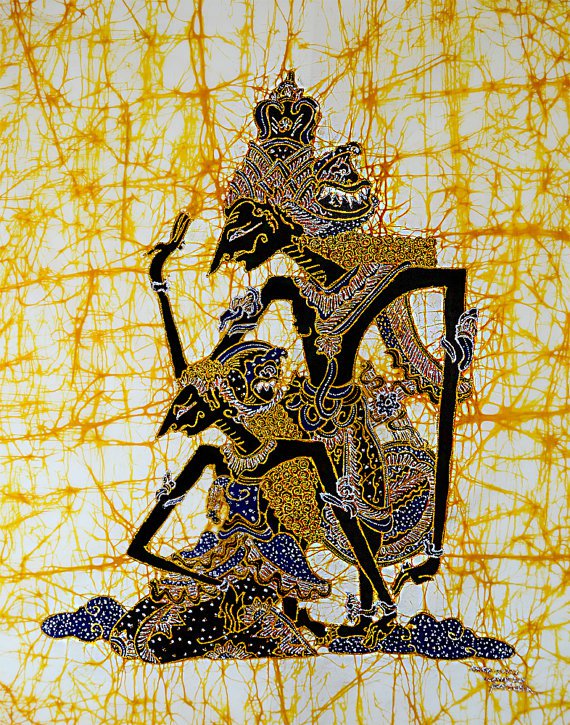 Original Batik Art Painting on Cotton, 'Rama and Sinta' by Wahid (75cm ...